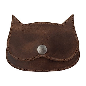 Hide & Drink, Cat-Shaped Wallet, Coin Pouch, Money Holder, Travel Accessory, Full Grain Leather, Handmade, Bourbon Brown