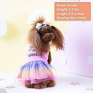 KYEESE Dog Dress Sunflower Dogs Sundress Tulle with Ruffle Sleeves Dog Apparel (Medium (Pack of 1), Rainbow(A))