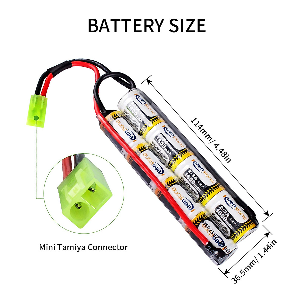 Keenstone 9.6V 1600mAh Butterfly Nunchuck Stick Mini Battery Pack with Mini Tamiya Connector for Airsoft Guns ICS CA TM SRC JG G36 G&M733 etc