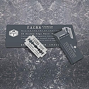 50 Facón Platinum Japanese Stainless Steel Double Edge Razor Blades for Safety Razor - Close Smooth Shaving Experience - 200+ Shaves