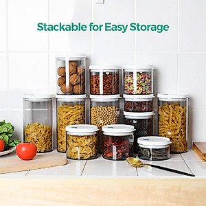 ComSaf Airtight Food Storage Container with Lid(10oz/30oz/44oz) Set of 6, Round Airtight Canisters, BPA Free Clear Plastic Food Storage Canister, Kitchen Pantry Container for Sugar, Flour and Cereal