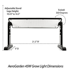 AeroGarden 45W LED Grow Light Panel - Grow Light for Plants, Includes Stand and Hanging Kit, Black