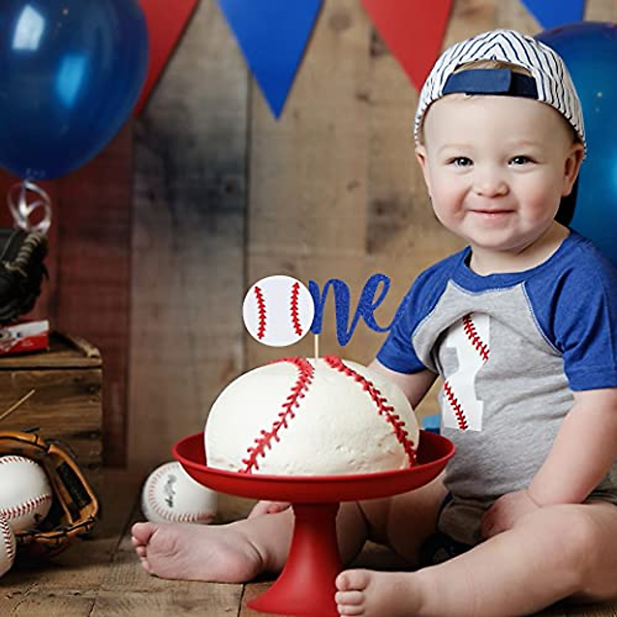 Baseball 1st Birthday Banner-1st Birthday Crown, Baseball Theme High Chair Banner, Cake Flag, All-Star Birthday, Our Little All-Star, Baseball 1st Birthday Decoration (Baseball Cake Topper)