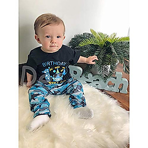 Detigee Baby Boy First Birthday Outfit Toddler Birthday Shark Pant Clothing Set (Black09,12-18 Months)