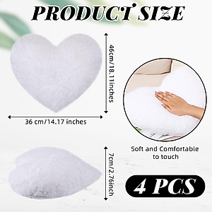 Remerry 4 Pcs Heart Shaped Cute Throw Pillows Faux Rabbit Fur Heart Pillow Soft Fluffy Throw Cushion Decorative for Bedroom Bed Sofa Kid Girls Sleepover Party(White)