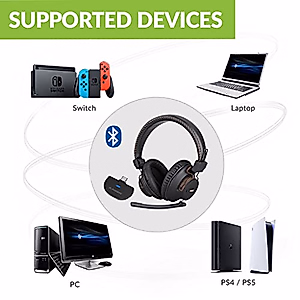 Avantree C519M - Bluetooth Headphones with Mic for PS5 & Switch, Wireless Headset with USB C Adapter for PC & Laptop, Low Latency, Support Two Headphones, 40hrs Playtime