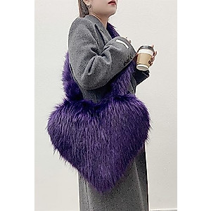 Women's Faux Fur Shoulder Purse Fleece Love Bag Heart Shape Y2k Crossbody Bag Chic Handbag Shoulder Bag