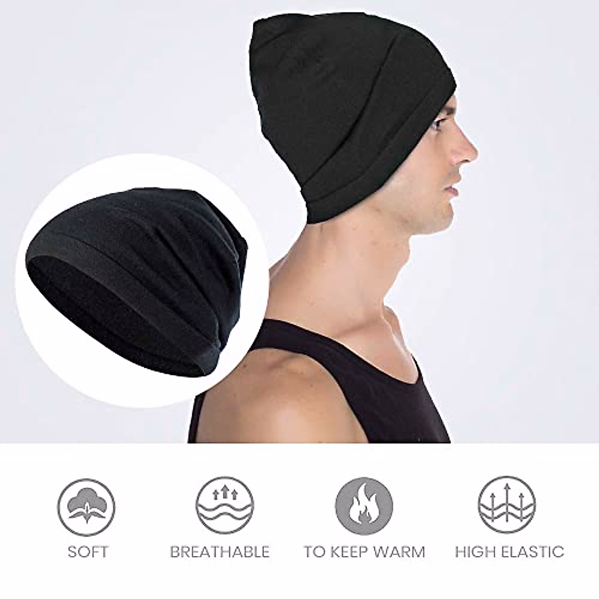 LilySilk 100% Silk Knitted Slouchy Beanie Breathable Thin Women Men Stretch Skull Cap Soft Comfortable (Black, Normal Women Size)