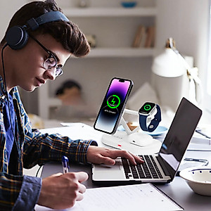 5 in 1 Magnetic Charging Station 35W, WayRock Wireless Charger Stand for iPhone 14 13 12 Pro Max/Plus/Pro/Mini/Airpods/iWatch Series, Fast Charger with Night Light for Travel Gift