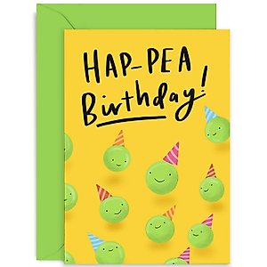 Old English Co. Hap-Pea Birthday Card for Men and Women - Funny Pea Pun Birthday Card for Him or Her - Birthday Card for Son, Daughter, Mum, Dad, Brother, Sister | Blank Inside with Envelope