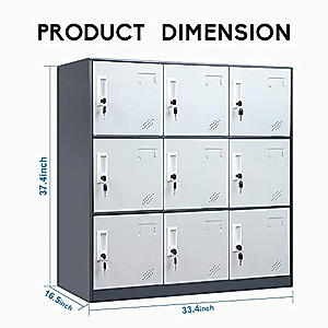 WISUNO 9 Doors Metal Storage Cabinet with Card Slot, Organizer,Shoes and Bags Steel Locker for Office, Home, Bank, School, Gym (Gray)