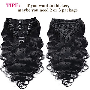 Body Wave Clip In Hair Extensions For Black Women 8Pcs Clip In Human Hair Extensions With 18 Clips Double Weft Natural Color 120g(16inch, Natural Black Body)