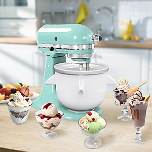 Ice Cream Maker Attachment for KitchenAid Stand Mixer,2 Quart Ice Cream Bowl Compatible with 4.5Qt and Larger Stand Mixers,Frozen Yogurt Ice Cream & Sorbet Gelato Maker with 2 Models by Aligat