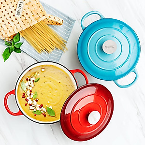 MICHELANGELO Dutch Oven Cast Iron, 5 Quart Dutch Oven Pot With Lid, Cast Iron Dutch Oven, Enameled Dutch Oven With Silicone Handles & Mat, Dutch Oven 5 Qt Red