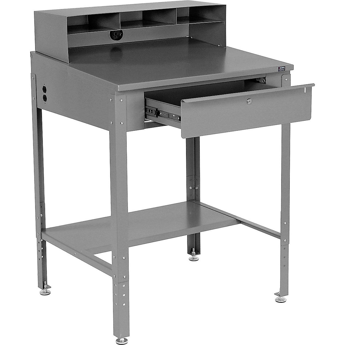 Global Industrial Shop Desk 34-1/2"W x 30" D x 38 to 42-1/2"H with Pigeonhole Compartments, Gray
