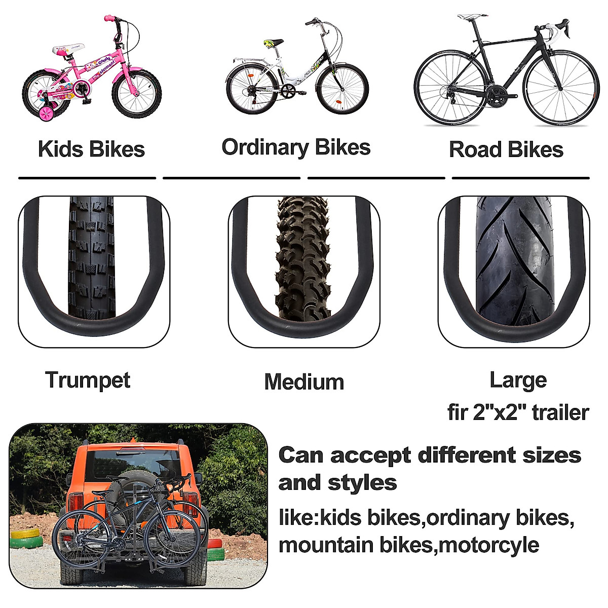 Zibomm Hitch Mount Bike Rack for 2 Bikes, Bicycle Platform Rack for Cars Trucks SUVs, ebike Rack 120 lbs Capacity with Up to 5" Fat Tire, Quick Tilt Release and Anti-Wobble with 2" Hitch Receiver