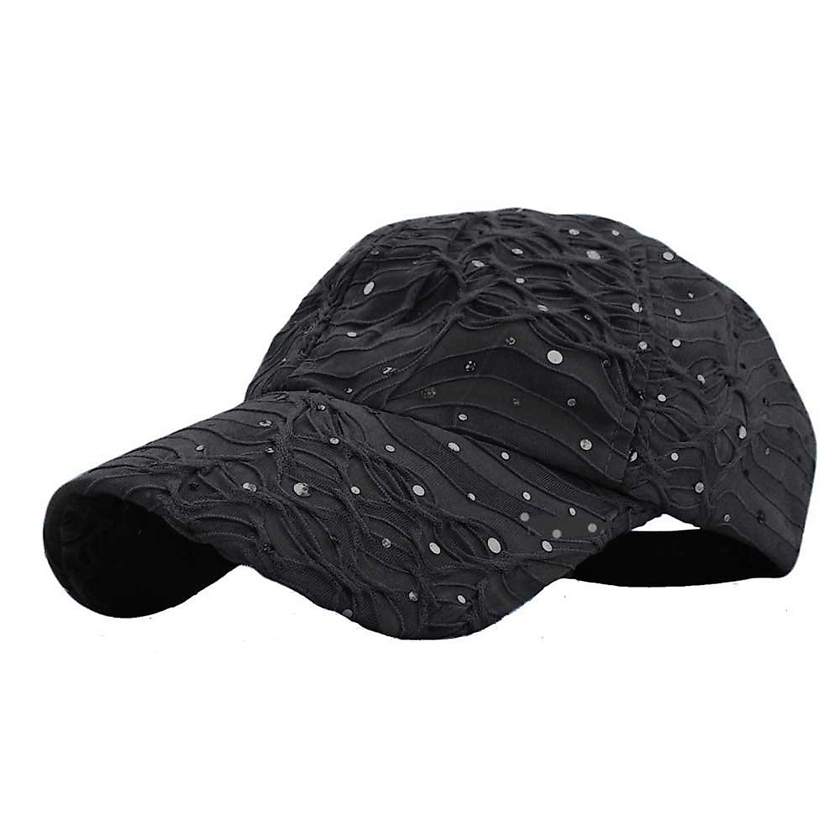 Glitter Sequin Sparkle Bling Game Baseball Cap Hat Sun Visor (Black)