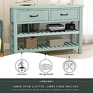 Retro Console Table Sofa Entryway Side Table Furniture with 2 Drawers and 2 Bottom Shelves for Living Room Home Decor