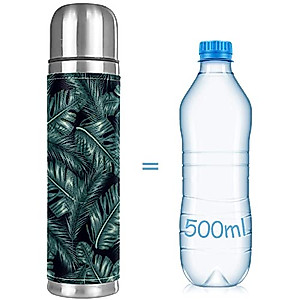 Stainless Steel Leather Vacuum Insulated Mug Tropical Plants Thermos Water Bottle for Hot and Cold Drinks Kids Adults 16 Oz