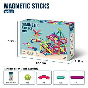 Ferthor Fun Magnetic Balls and Rods Set Building Blocks Magnets for Kids,Learning & Education Toys,Magnetic Sticks Blocks,Montessori Toys for Toddlers,Boys&Girls Gifts (64pcs)