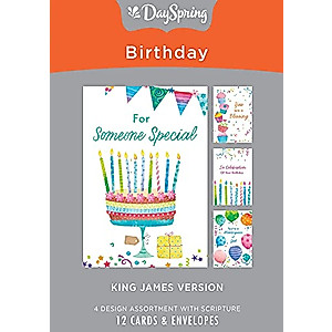 DaySpring - For Someone Special - Birthday – King James Version – 4 Design Assortment with Scripture – 12 Boxed Birthday Cards & Envelopes (J9175)