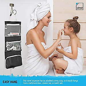Lewis N. Clark Hanging Toiletry Bag for Travel Accessories, Shampoo, Cosmetics + Personal Items with Waterproof Compartment and Folding Design,Black