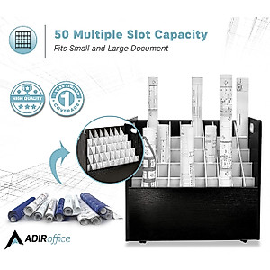 Adir Mobile Blueprint Roll File Holder - Mobile Roll File Organizer Cart for Home Office or School. 50 Slots Blueprint File Holder with Wheels for Maps, Plans, Posters
