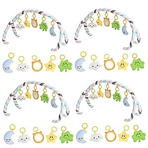 Kisangel 4pcs Stroller Travel Shape Toy with Crib Adorable Rattle Mobile Baby Accessories Seat Bed Pendant Car Soft Play Ornament Learning for Infant Bell Arch Moon Activity Hanging Toys