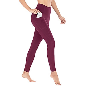 Heathyoga Women's Yoga Pants Leggings with Pockets for Women High Waist Yoga Pants with Pockets Workout Leggings Tights Wine