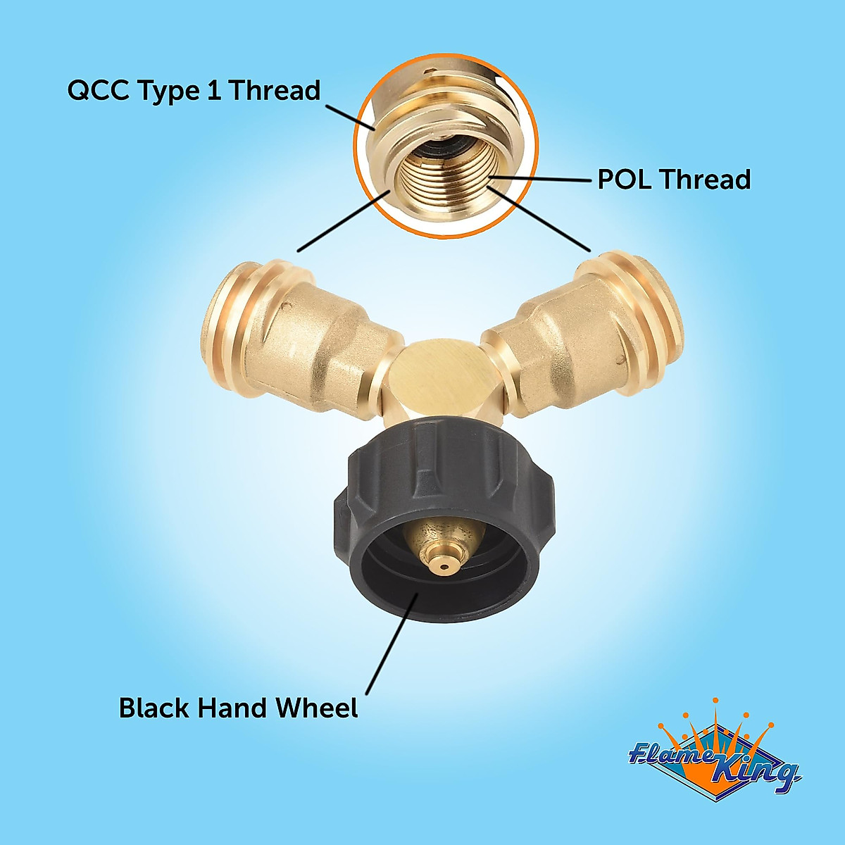 Flame King Propane Tank Y Splitter Adapter with Valves, 2-Way LP Gas Connector for 20lb Propane Tank Cylinders, Works with BBQ Grills, Camping Stoves, Gas Burners, Heaters