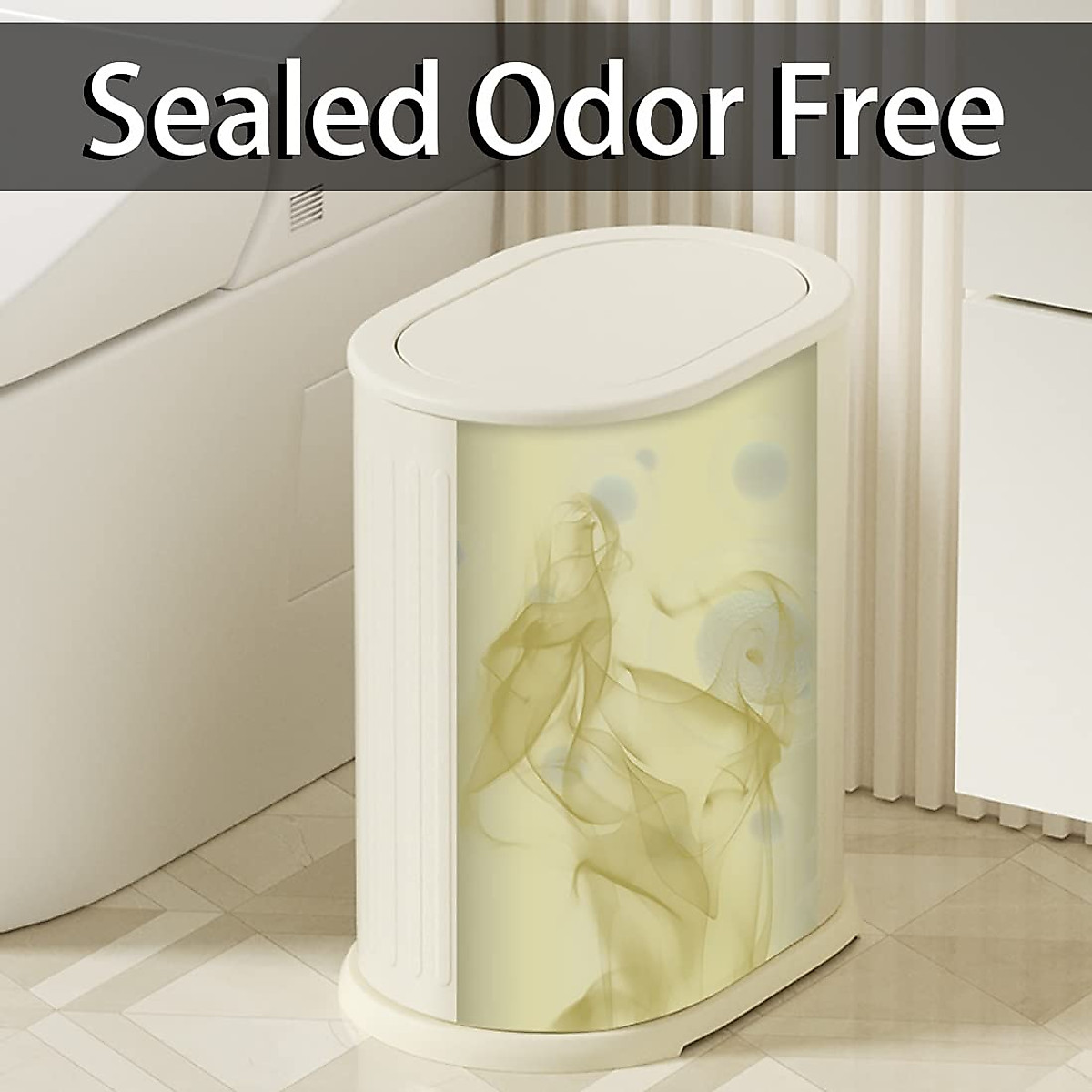 Aupekro Bathroom Trash Can with Lid, 4 Gallon Stainless Steel Garbage Can with Removable Inner Bucket, Slim Rectangular Trash Can for Living Room, Kitchen, Office, Bedroom (Milky White)