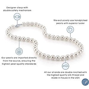 The Pearl Source 14K Gold 7.0-7.5mm AAA Quality Round Genuine White Japanese Akoya Saltwater Cultured Pearl Necklace in 18" Princess Length for Women