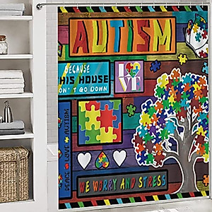 Autism Awareness 4-Piece Shower Curtain Set, Shower Curtain, Non-Slip Carpet, Toilet Lid and Bath Mat, It Looks Durable and Waterproof, Suitable for Overall Bathroom Decoration