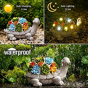 Nacome Solar Garden Outdoor Statues Turtle with Succulent and 7 LED Lights - Outdoor Lawn Decor Garden Tortoise Statue for Patio, Balcony, Yard, Lawn Ornament - Unique Housewarming Gifts