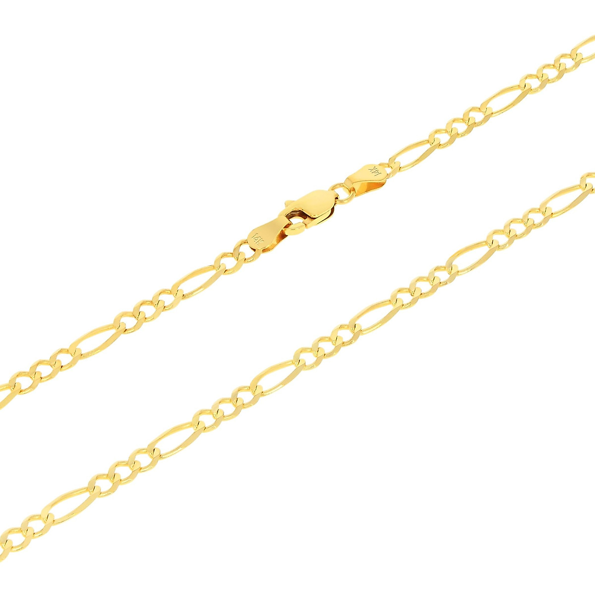 Nuragold 14k Yellow Gold 3.5mm Solid Figaro Chain Link Bracelet, Mens Womens Jewelry 7" 7.5" 8" 8.5" 9"