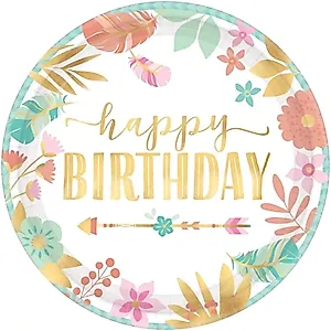 Amscan Boho Birthday Girl Round Paper Plates - 7" | Pack of 8
