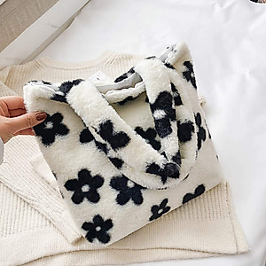 Women Fluffy Flower Pattern Plush Shoulder Bag Handbag Wallet for Autumn Winter