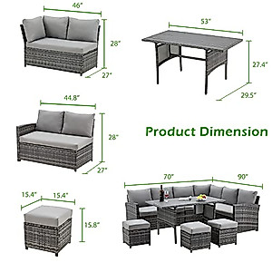 AECOJOY Patio Furniture Set, 7 Pieces Outdoor Patio Furniture with Dining Table&Chair, All Weather Wicker Conversation Set with Ottoman,Grey