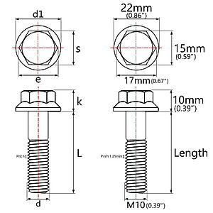 Wanyifa M10 x 30 35 40 45 55 60 65 70 75 80 100mm 1.25 Pitch Titanium Ti Flange Hex Bolt (M10x100mm)
