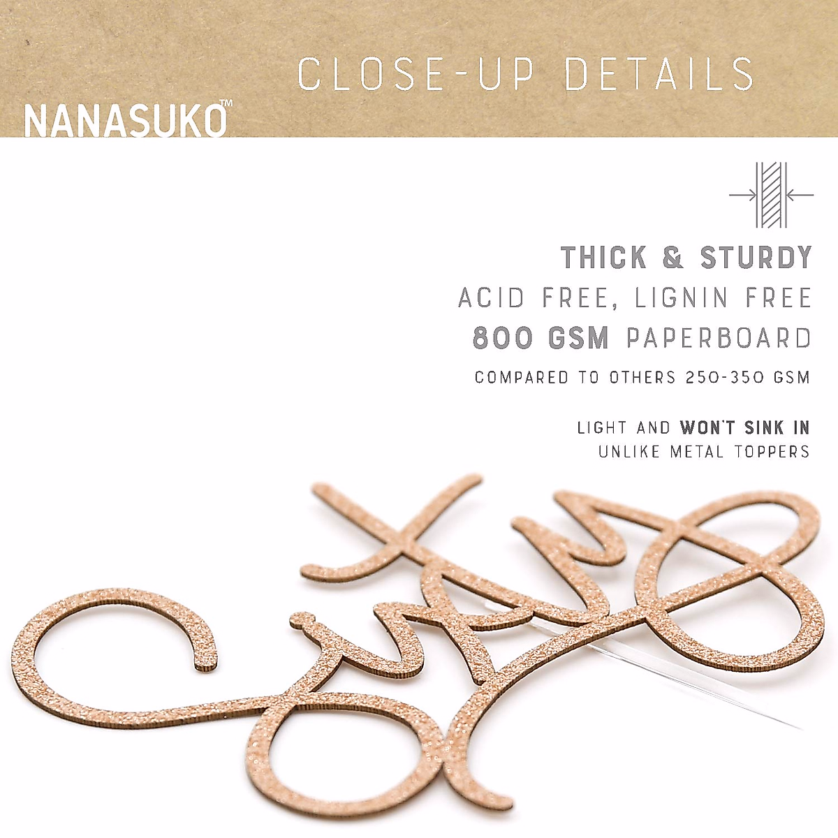 NANASUKO Modern Cursive 60th Birthday Cake Topper - sixty - Double Sided Rose Gold Glitter - Premium Quality Made in USA