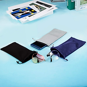 Frienda 12 Pieces Microfiber Pouch Case Bag Microfiber Glasses Sunglasses Case Soft Sunglasses Pouch with Eyeglass Cleaning Cloth (Black, Gray and Blue)