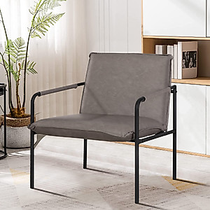 MAISON ARTS Steel Frame Leather Accent Chair Mid Century Modern Lounge Arm Chair Soft Upholstered for Home Office Study Living Room, 350LBS Bear Capacity, Grey