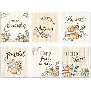 6pc Fall Pumpkins Swedish Dishcloths Thanksgivings Kitchen Dish Towels Happy Harvest Kitchen Towels Fall Leaves Pumpkin Hand Towels Give Thanks Kitchen Supplies Pumpkin Floral Bathroom Decorations