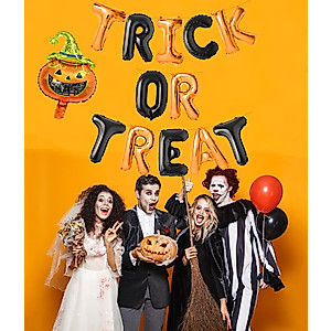TRICK OR TREAT Black Orange Letter Balloon Banner 16 Inches Halloween Foil Balloon Party Decoration Spooky Balloons 3D Halloween Aluminum Pumpkin Balloons for Horror Halloween Night Party Supplies