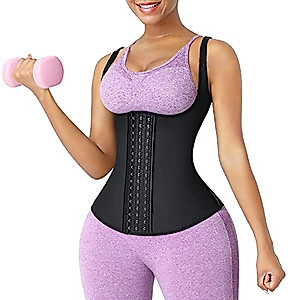 FeelinGirl Waist Trainer for Women Latex Corset Cincher Vest Sport Workout Girdle Hourglass Body Shaper with Steel Bones Black M