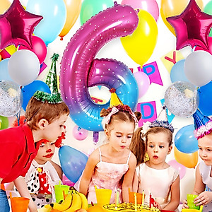 Pink Blue Number 6 Balloon, Large Foil Helium Gradient Rainbow Number Balloons, Big Mylar Number 6 Balloons for 6 Year Old Birthday Party Decorations Supplies Anniversary