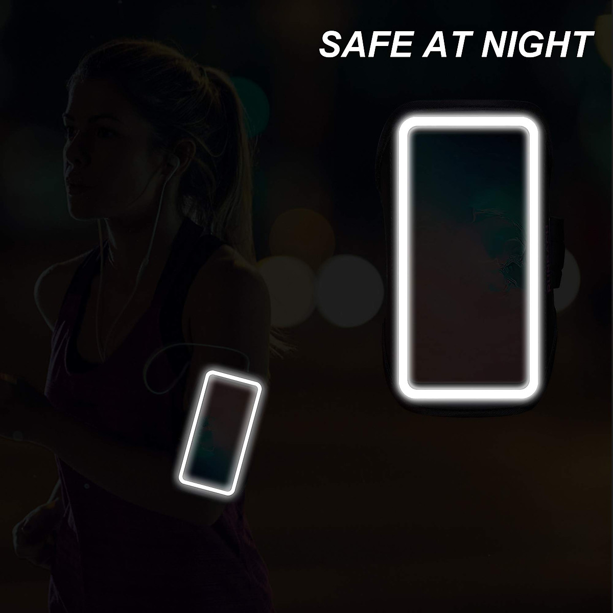 RUNBACH Armband for Samsung Galaxy S24/S23/S22/S21/S20/S10/S9/S8 up to 6.2", Water Resistant Running Exercise Gym Bag with Card Slot and Key Holder (Black)