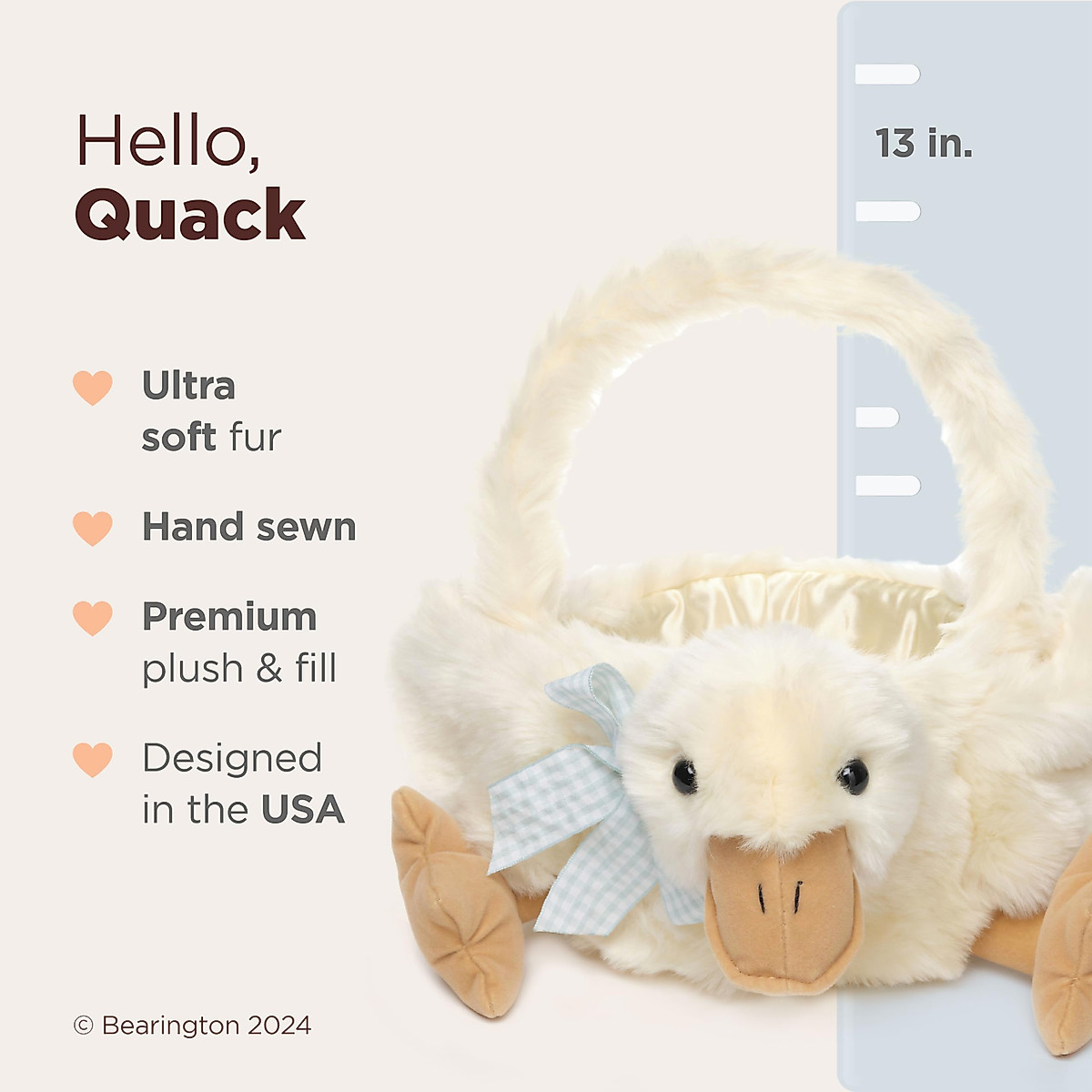 Bearington Quack The Yellow Duck Plush Easter Basket, 12 x 13 Inch Baby Easter Basket, Duck Easter Basket