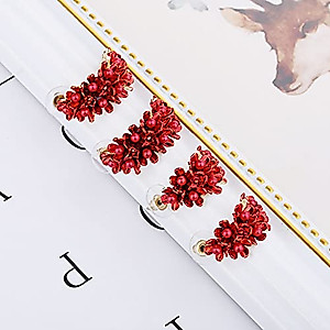 Wgoud 2 Pairs of Bohemian Style Metal Flower Hoop Earrings - Stylish Gold Plated Colorful Pearl Blossom Floral Hoops Earring Jewerly for Women Girls (RedA)