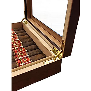 Prestige Import Group - The Chateau Glasstop Small Cigar Humidor - Capacity: 20 Cigars - Color: Cherry